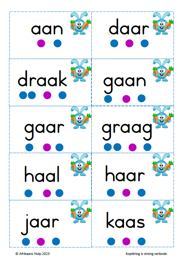 Graad 2 – aa, ee, oo, uu -spelwoorde flitskaarte – Afrikaans Hulp